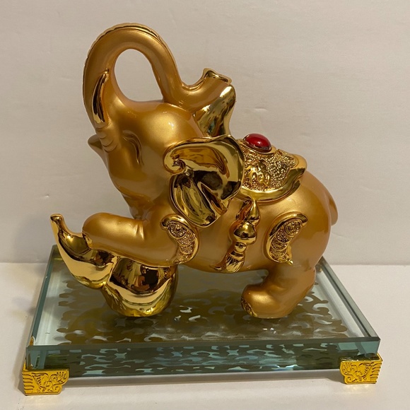 Art | Gold Craving Lucky Elephant Shui Statue Red Diamond With Hulu ...